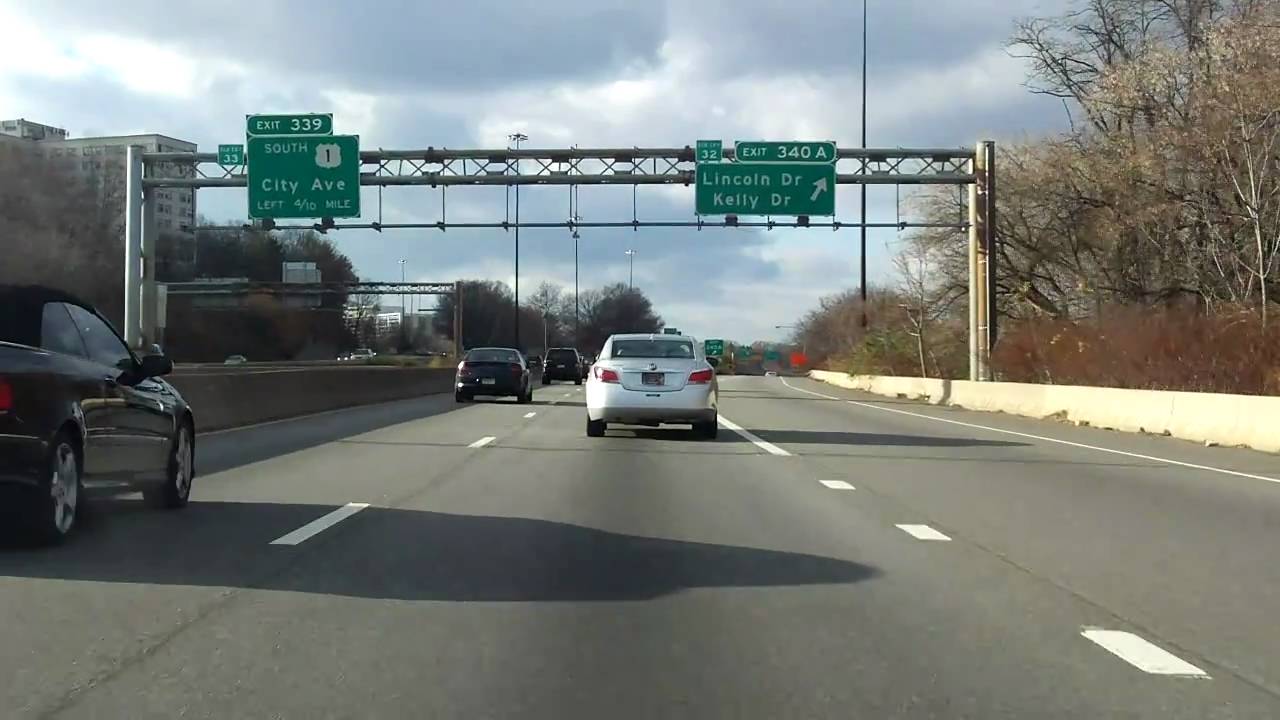 Schuylkill Expressway (Interstate 76 Exits 344 to 339) westbound - YouTube
