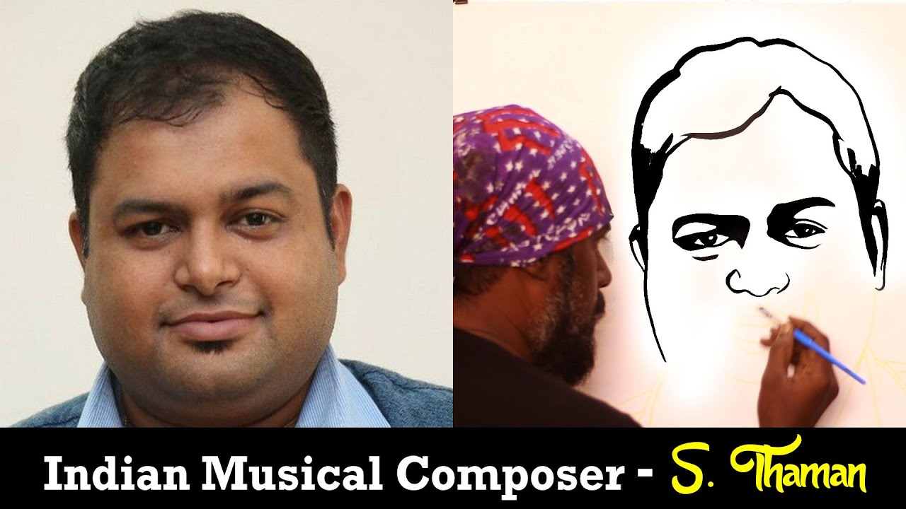 How to Draw S. Thaman Indian musical composer - Udhaya Speed Painting ...