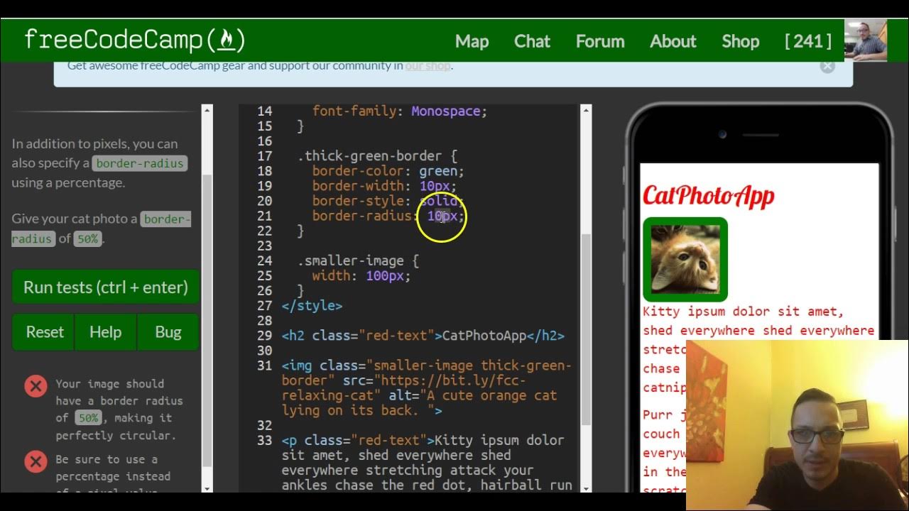 Make Circular Images with a Border Radius, freeCodeCamp review html ...