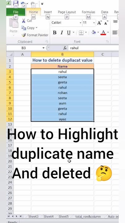 how to highlight duplicate name and delete | excel interview | #shorts #excel #formula #msoffice ...