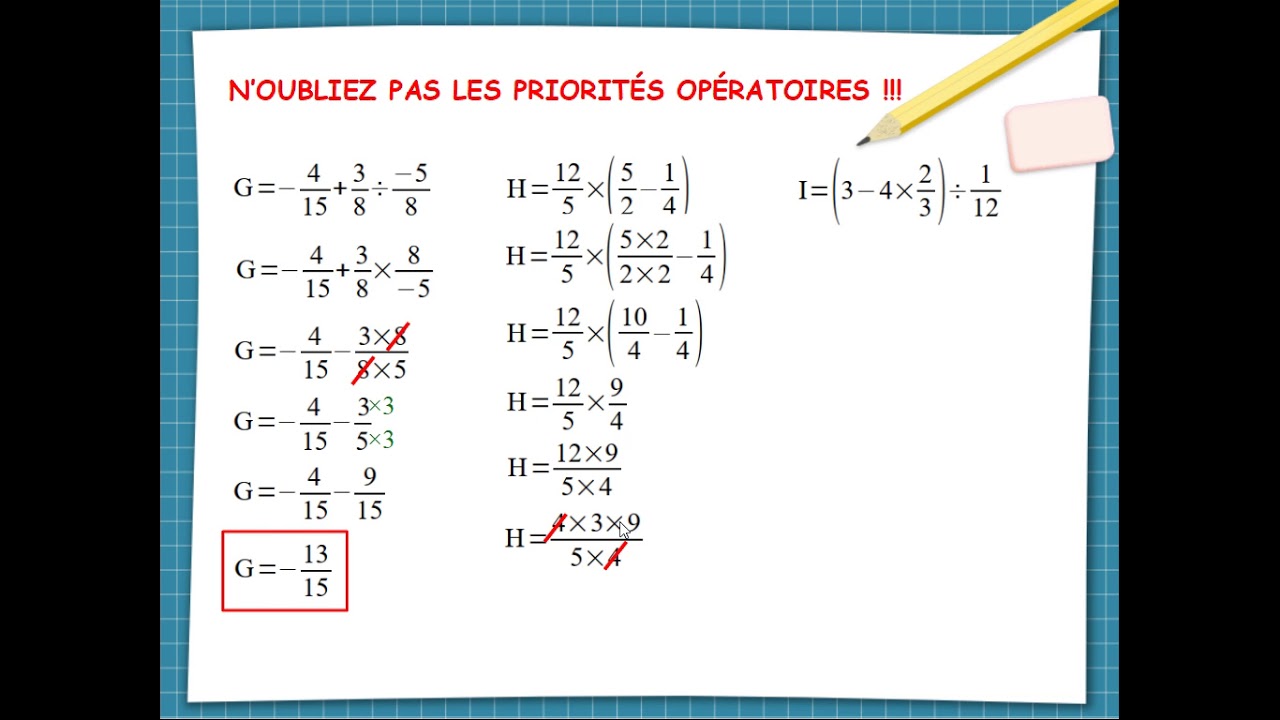 4 calculs mêlés avec des fractions - YouTube