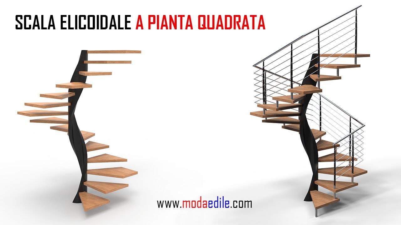 scala elicoidale a pianta quadrata con gradini in legno e ringhiera ...