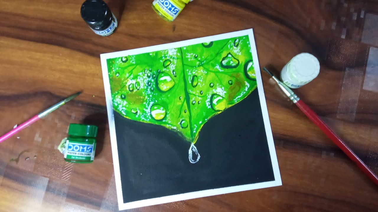 Dew drops painting with poster colors| Leaf drawing with dew drops ...