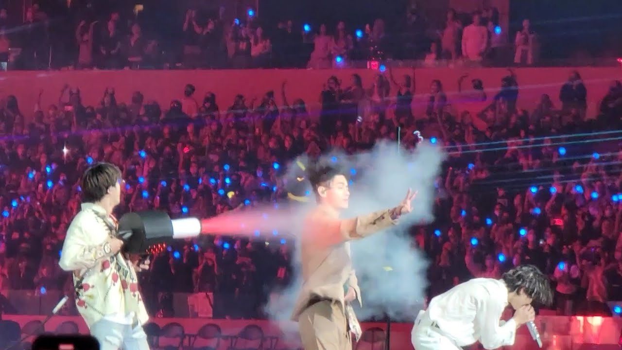 BTS Jin using the smoke machine on Jimin and V at Permission to Dance ...