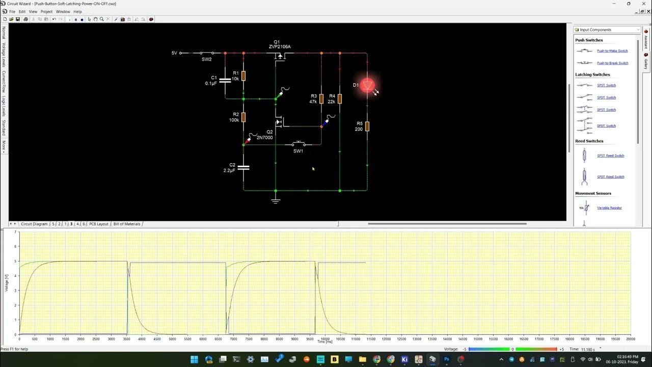 Soft-Latching Power Switching Circuit using Mosfets - Circuit Simulation using Circuit Wizard ...