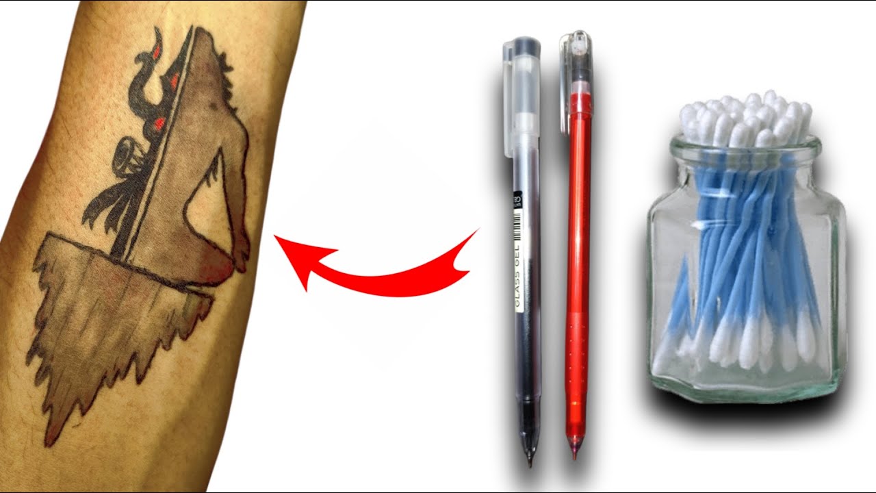 Simple tattoo make with pen at home / Mahadev tattoo making / Diy ...