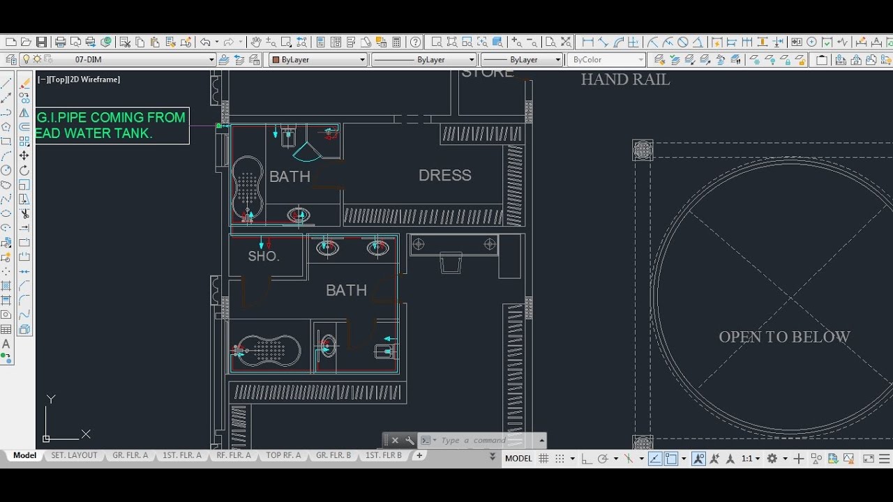 Make Water Service Drawing for villa house in Auto CAD Part 2 - YouTube