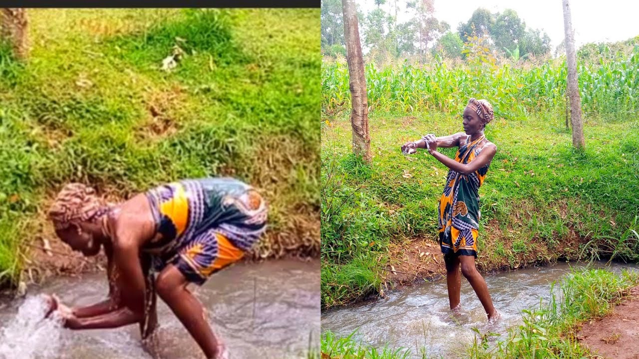 AFRICAN GIRL BATHING IN THE RIVER//AFRICAN VILLAGE LIFE. #villagelife # ...