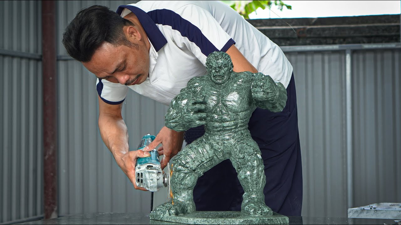Hand-carving an Epic Hulk from Natural green stone - YouTube