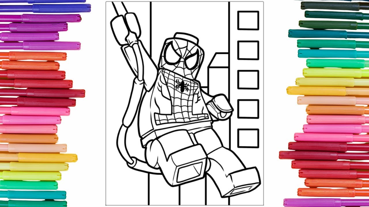 Coloring Lego Spideman with Webs Swinging Through City | Superhero ...
