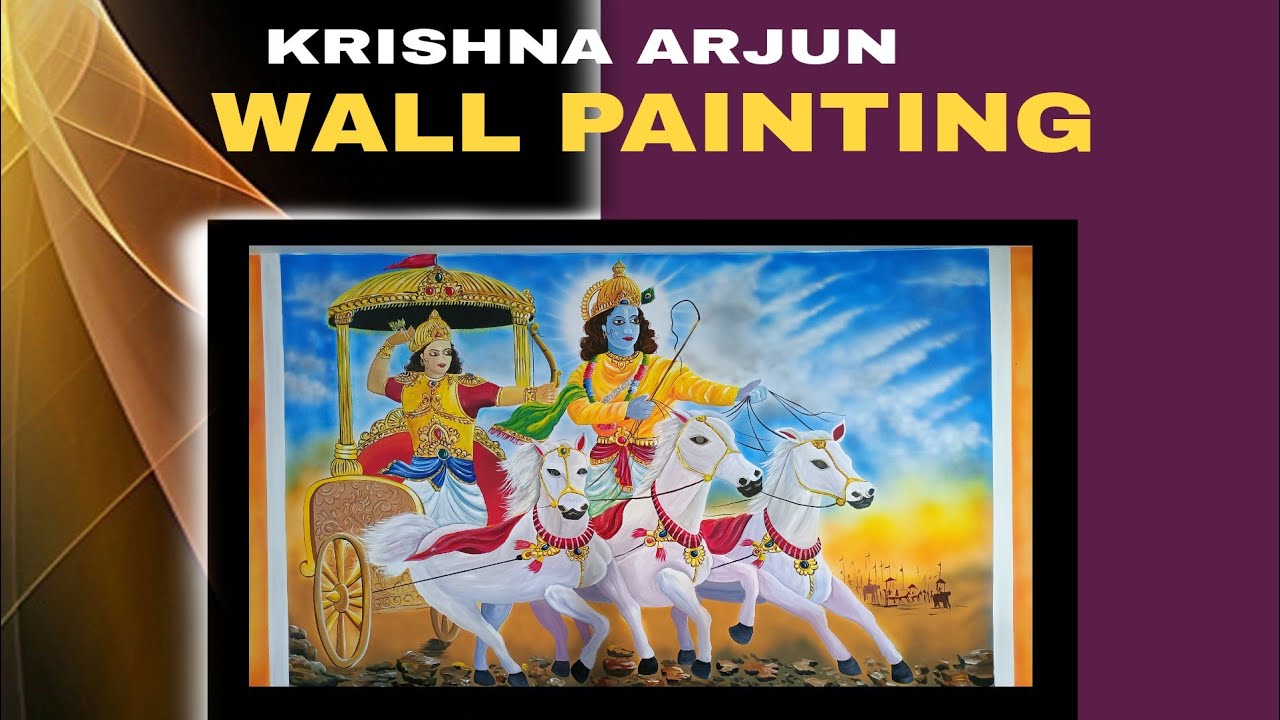 Mahabharat drawing || Krishna and Arjun painting || Mahabharat wall ...