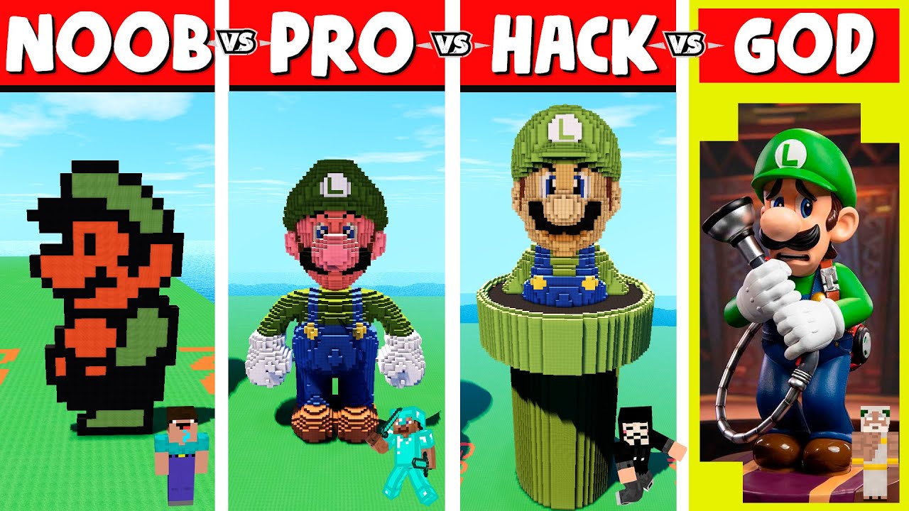 Minecraft Battle: NOOB vs PRO vs HACKER vs GOD: Luigi brother Mario ...