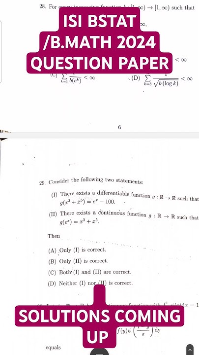 ISI BSTAT B MATH 2024 QUESTION PAPER SOLUTION COMING UP TODAY #isi #isimmath #ISIBSTATBMATH ...