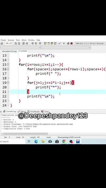 using for loop in c language #codinglife #coding#pyramid #clanguage #hacks - YouTube