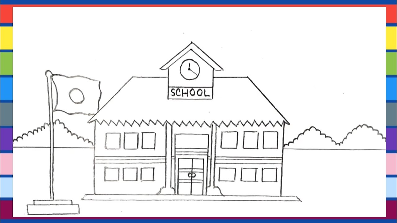 How to draw a beautiful school scenery | School drawing tutorial step ...