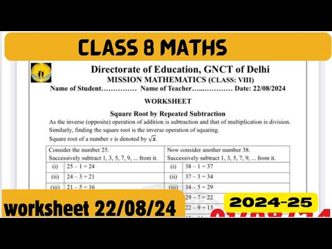 DOE Class 8 Mission Mathematics Worksheet Solution - 22/08/24 - DOE ...