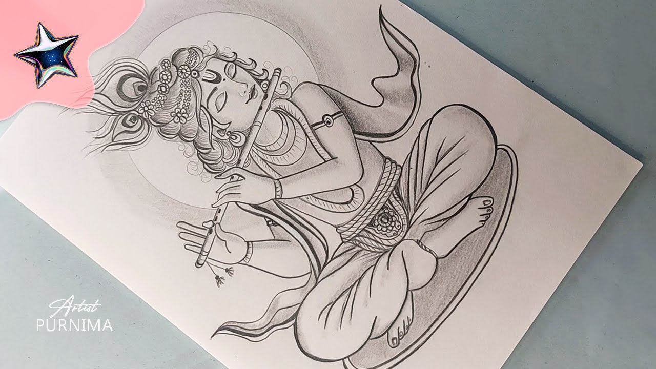 How to draw Lord Krishna with Pencil Shading - step by step | Pencil ...