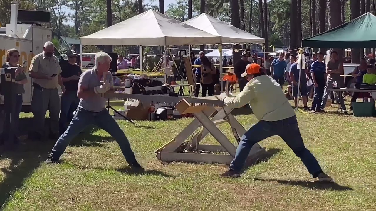 Crosscut Saw Competition at The Florida Forest Festival 2021 - YouTube