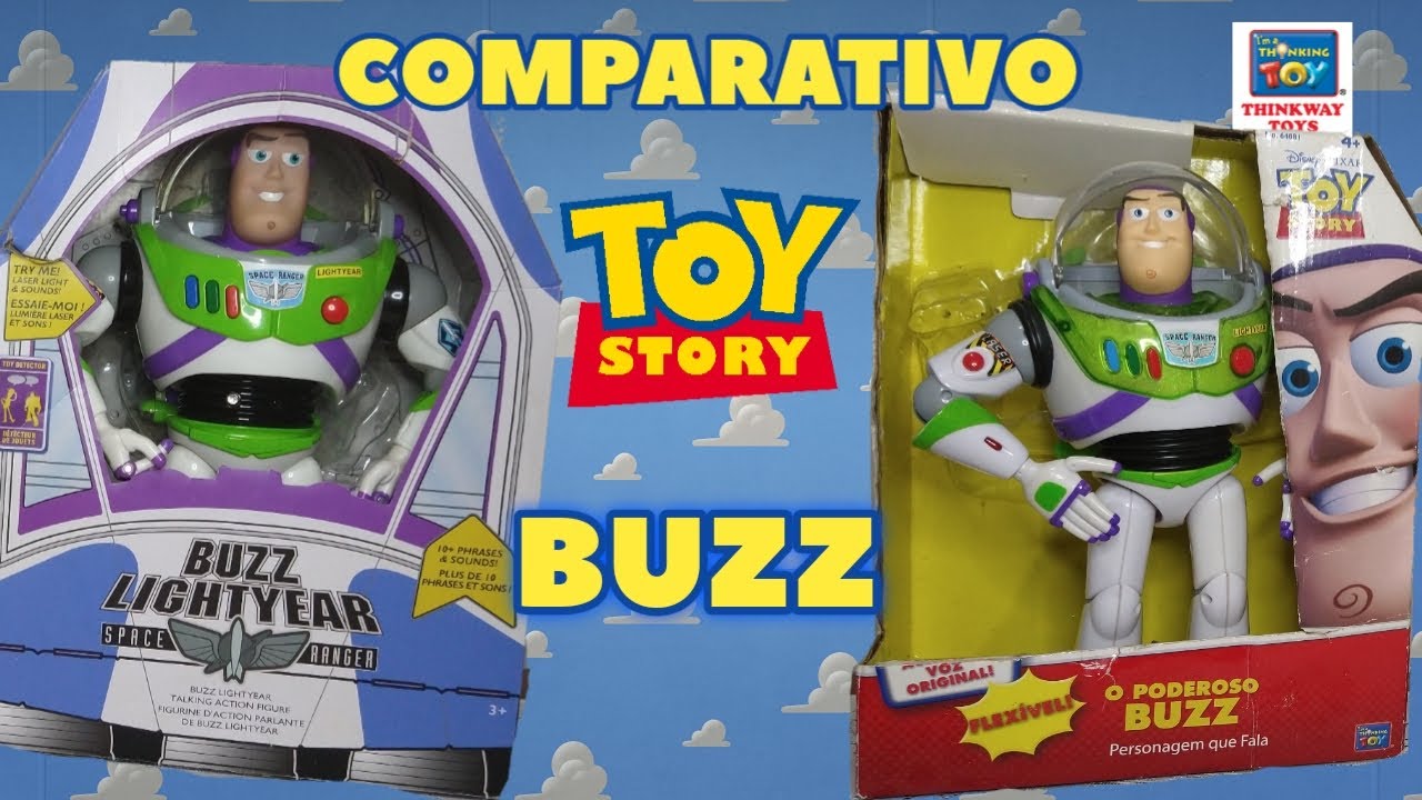 Disney Store Buzz Lightyear vs Power Up Buzz Thinkway Toys - YouTube
