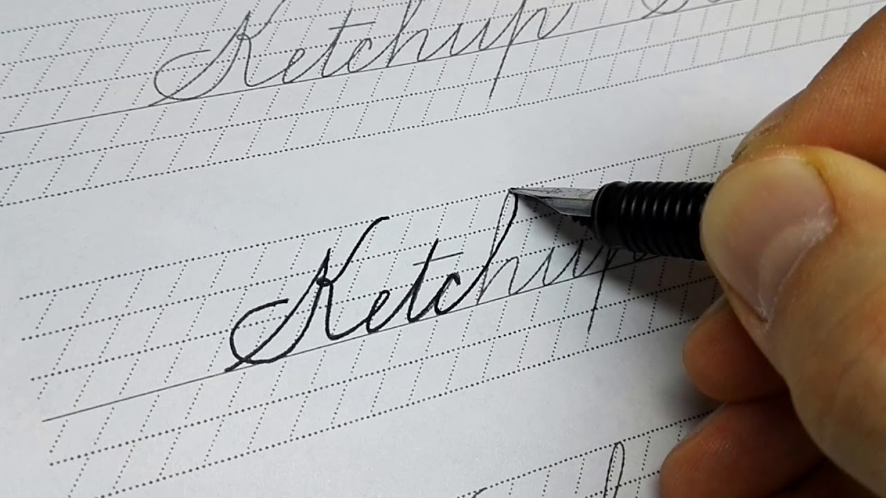Spencerian script tutorial - write "Ketchup" - YouTube