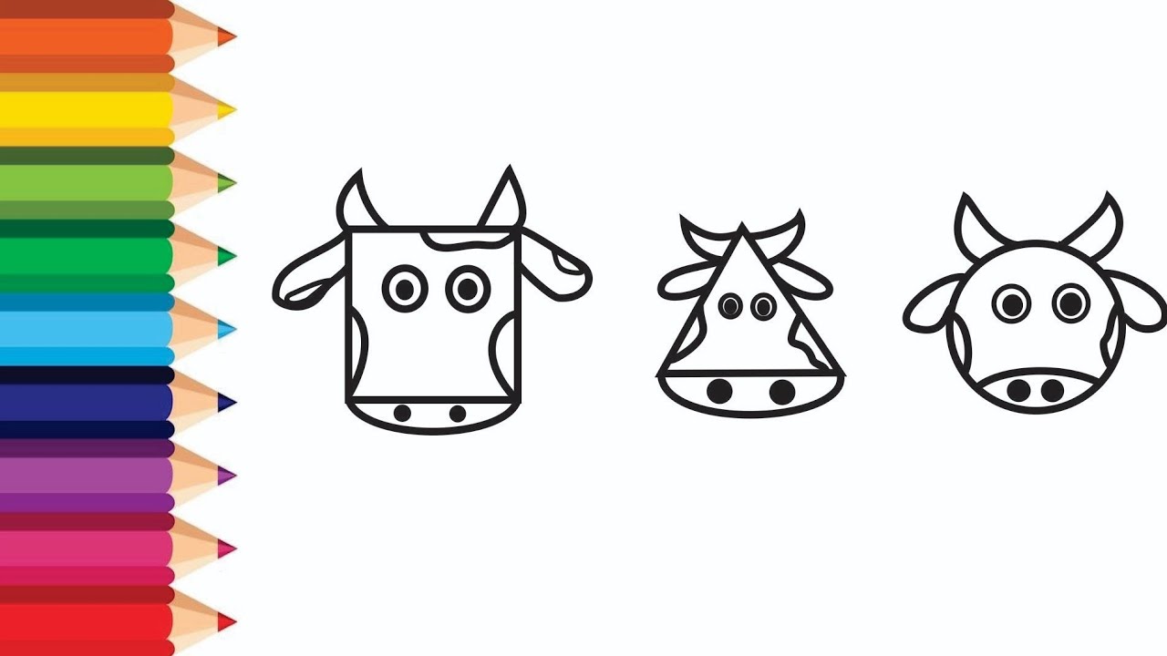 Cow drawing with geometric shapes | coloring for kids - YouTube