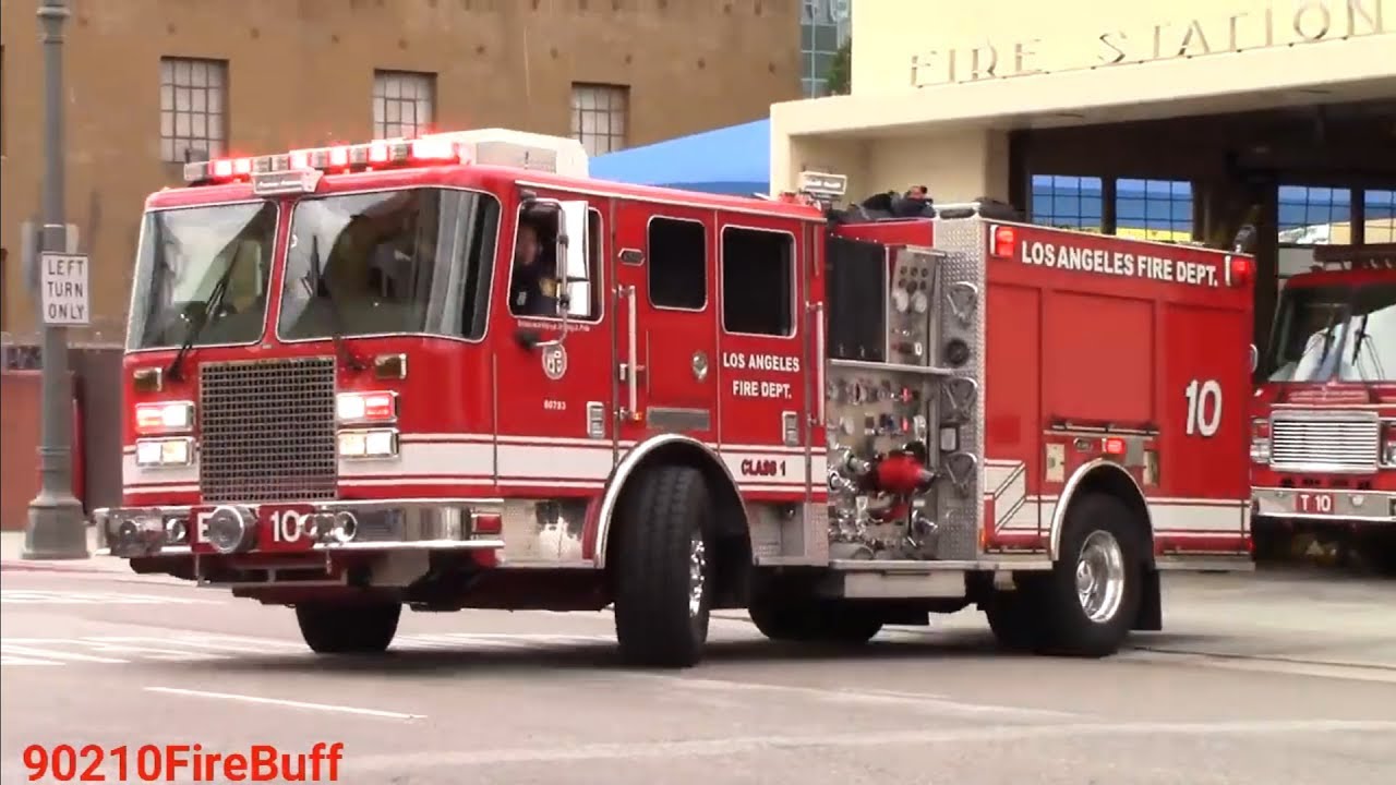 LAFD Engine 10 & Rescue 10 Responding - YouTube
