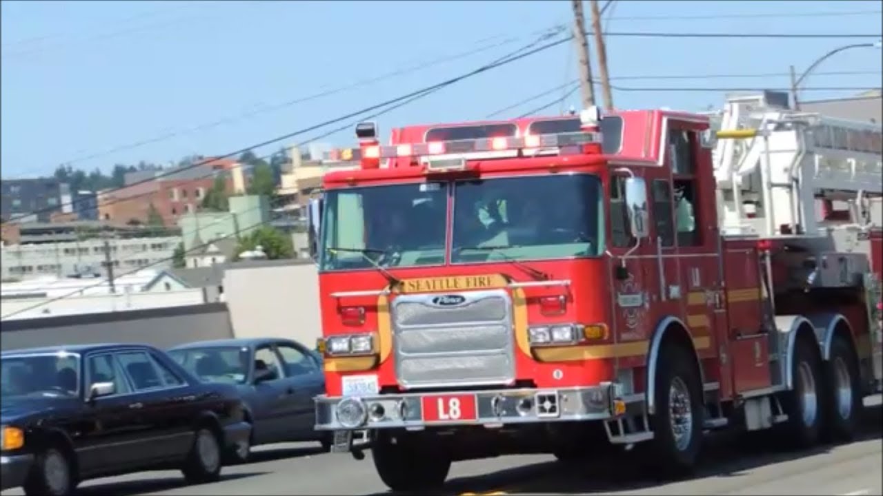 Seattle fire Ladder 8, Battalion 4 and AMR responding - YouTube
