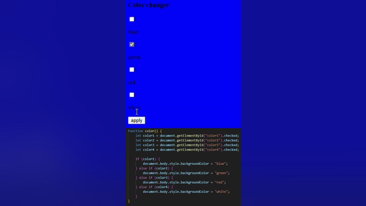 Color Changer JavaScript, HTML #programming #shorts #javascript #coding - YouTube