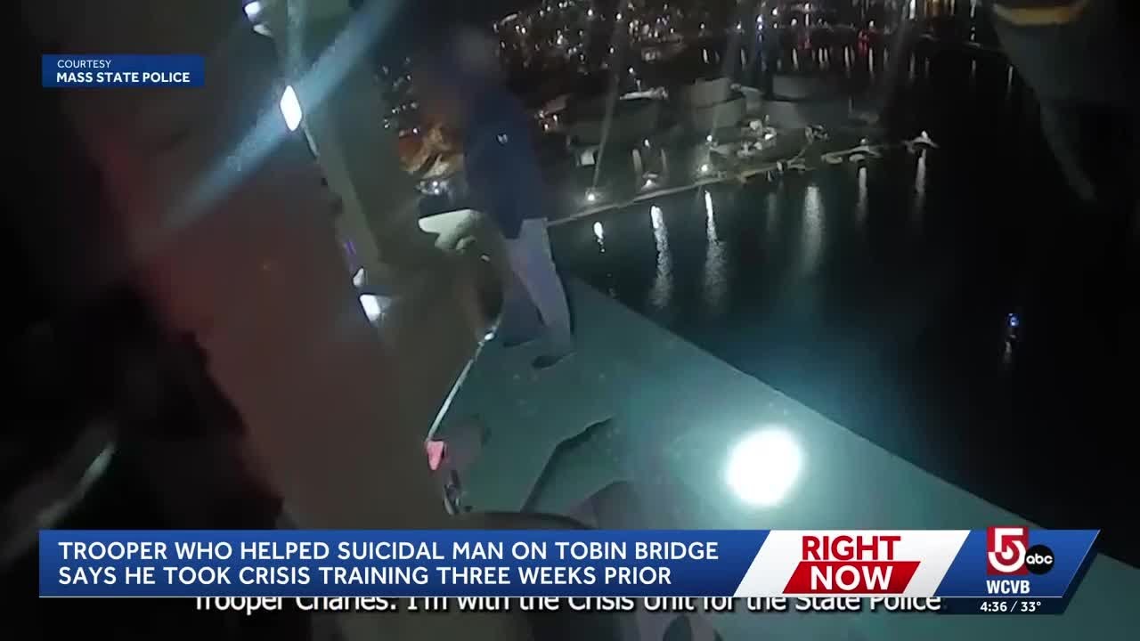 Trooper reflects on rescue of man in crisis on Tobin Bridge - YouTube