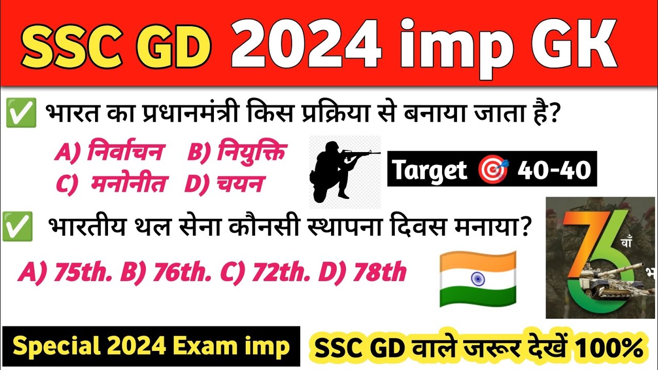 SSC GD 2024 | SSC GD Static GK Mock Test | SSC GD Top 20 GK GS MCQs ...