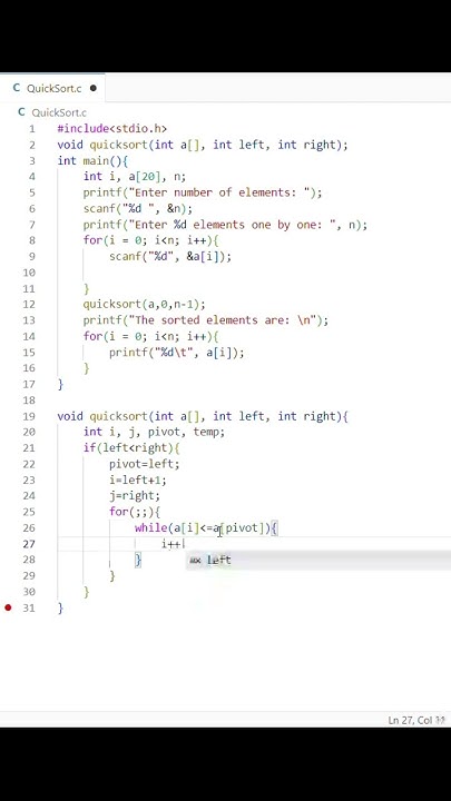Quicksort Algorithm Implementation Using C Language Coding Quicksort Sortingalgorithm Shorts 0818