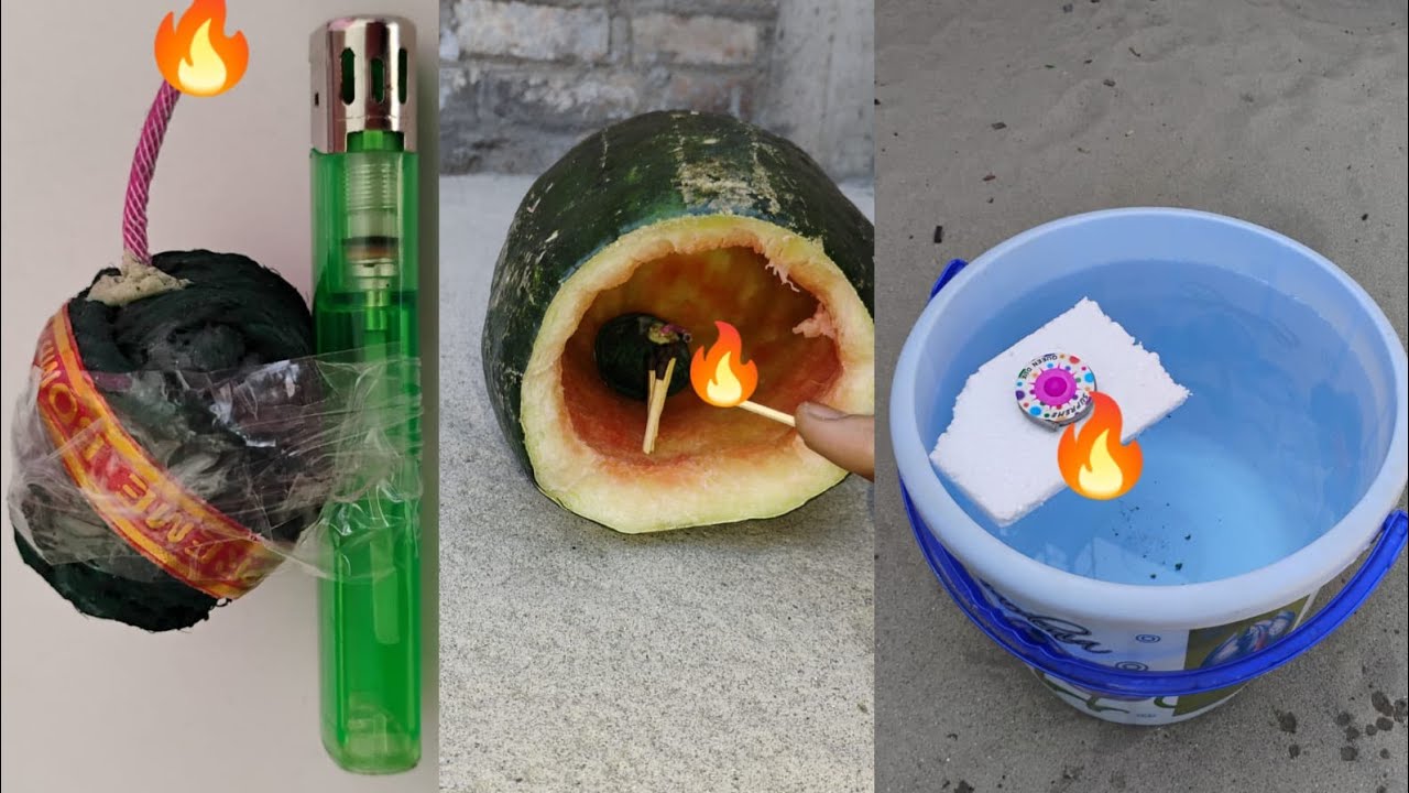 Cracker Experiment chakri in water Light vs Bomb & Bomb in watermelon ...
