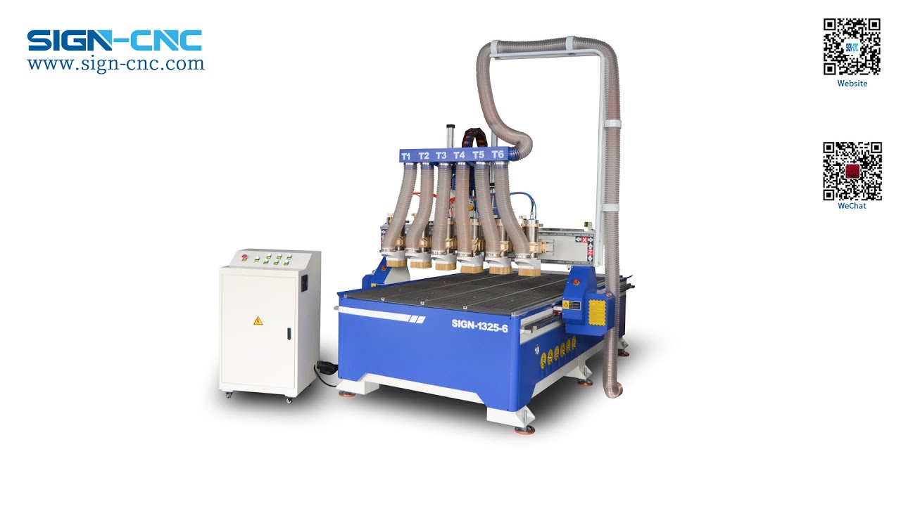 Multi heads CNC wood router machine six heads works on wood - YouTube