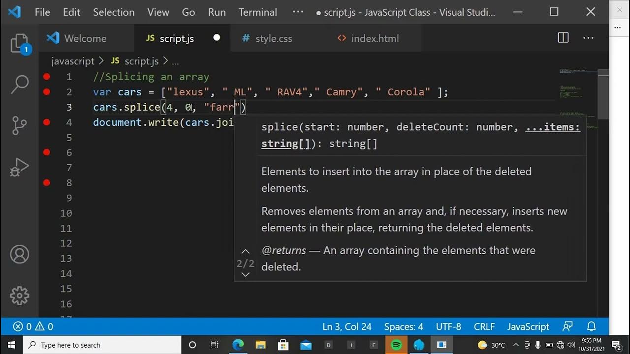 Lesson 8 Array SPLICING - YouTube