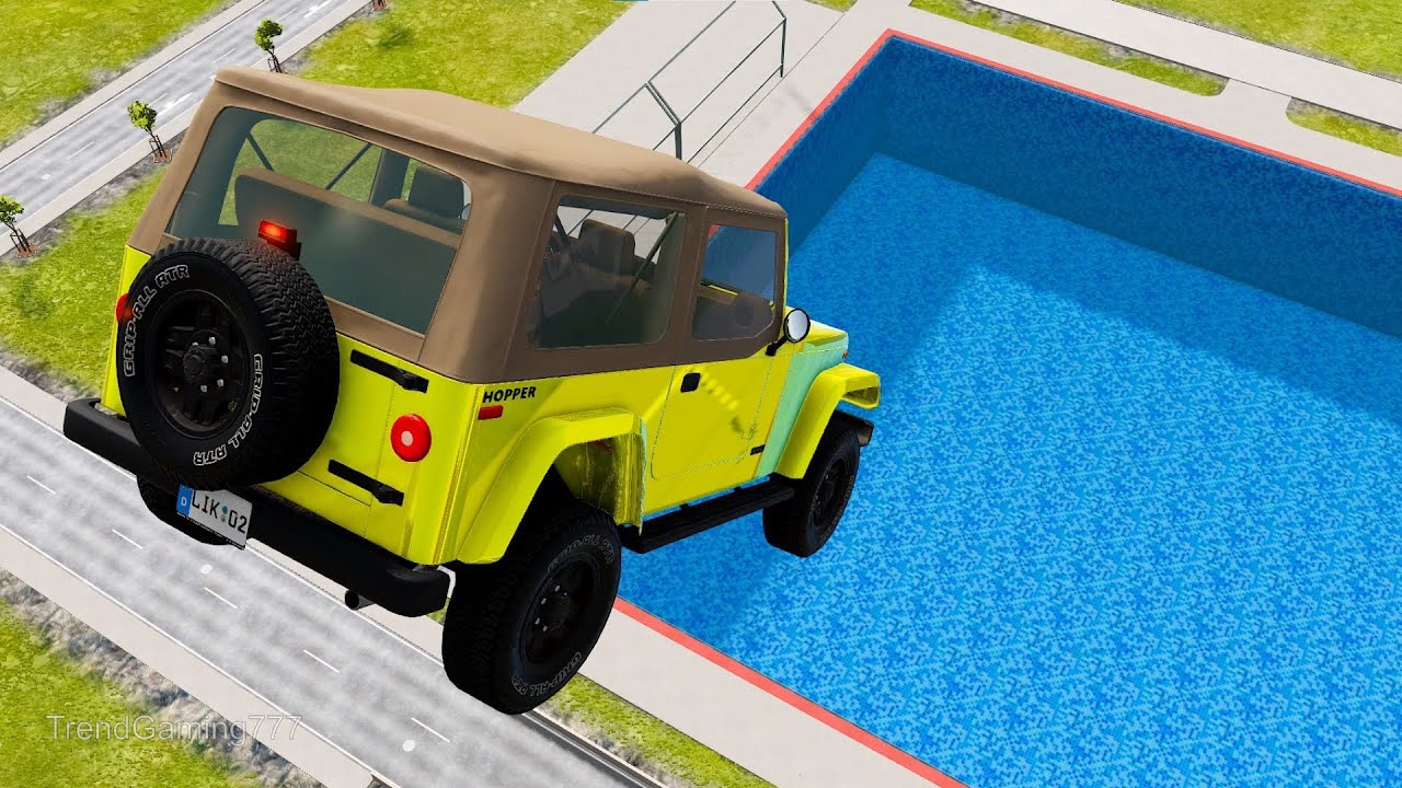 High Speed Cars Jumping In Pools - BeamNG.Drive - YouTube