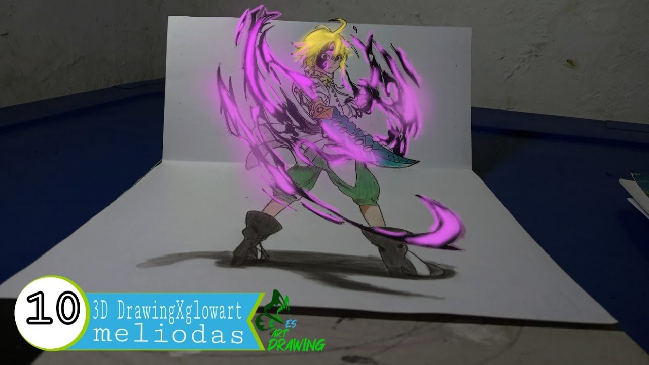 3D Drawing Meliodas nanatsu no taizai (glow art) - YouTube