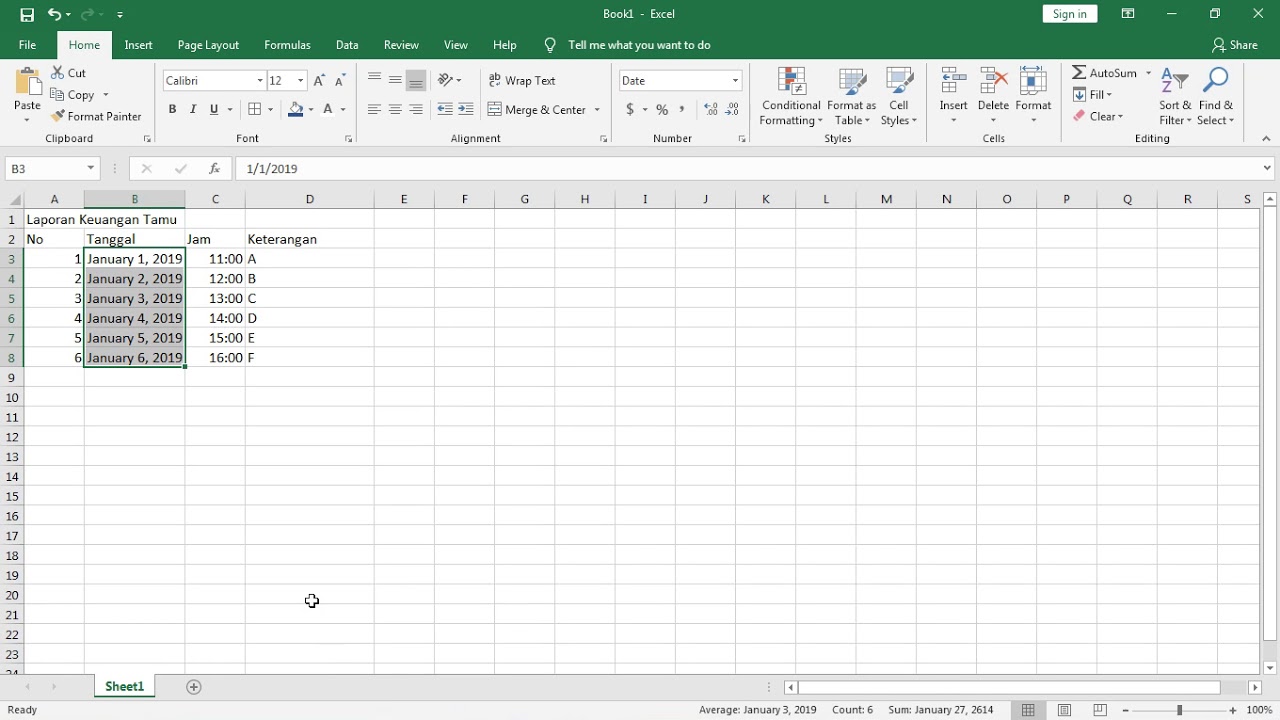 Tutorial Microsoft Excel 2019 Mengatur Tampilan Tanggal dan Waktu - YouTube