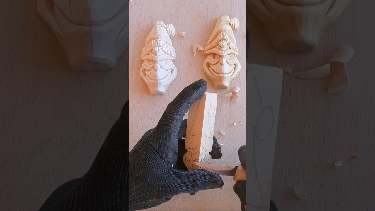 How to Carve a Christmas Goblin Face in Wood - Carving a 1" Christmas ...