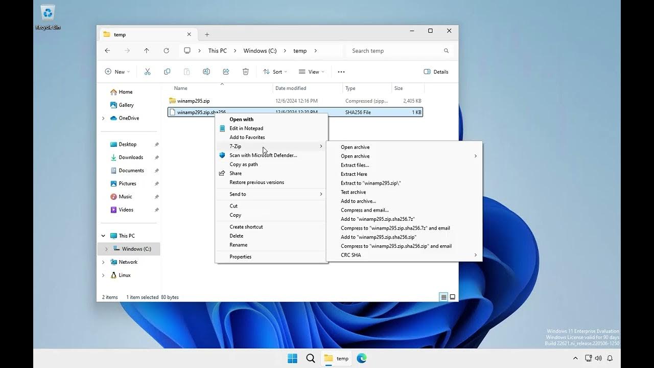 How to use .sha256 checksum file with 7zip - YouTube