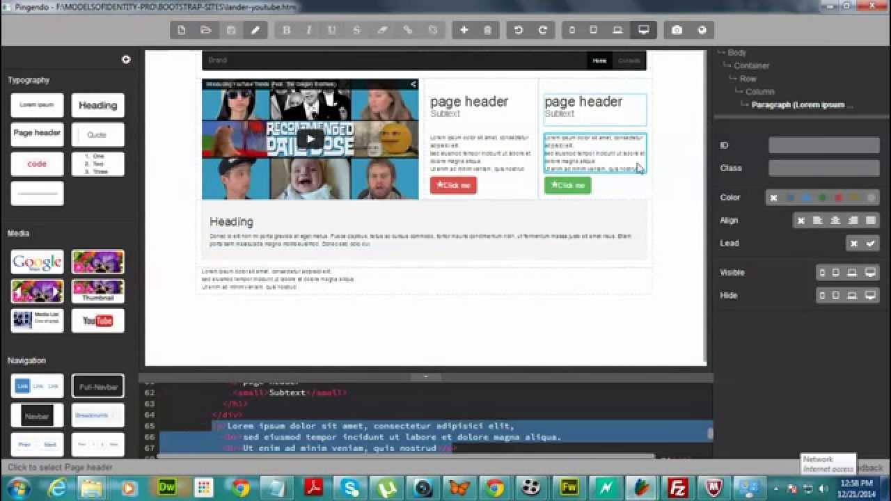 Pingendo - making a bootstrap landing page with video - YouTube