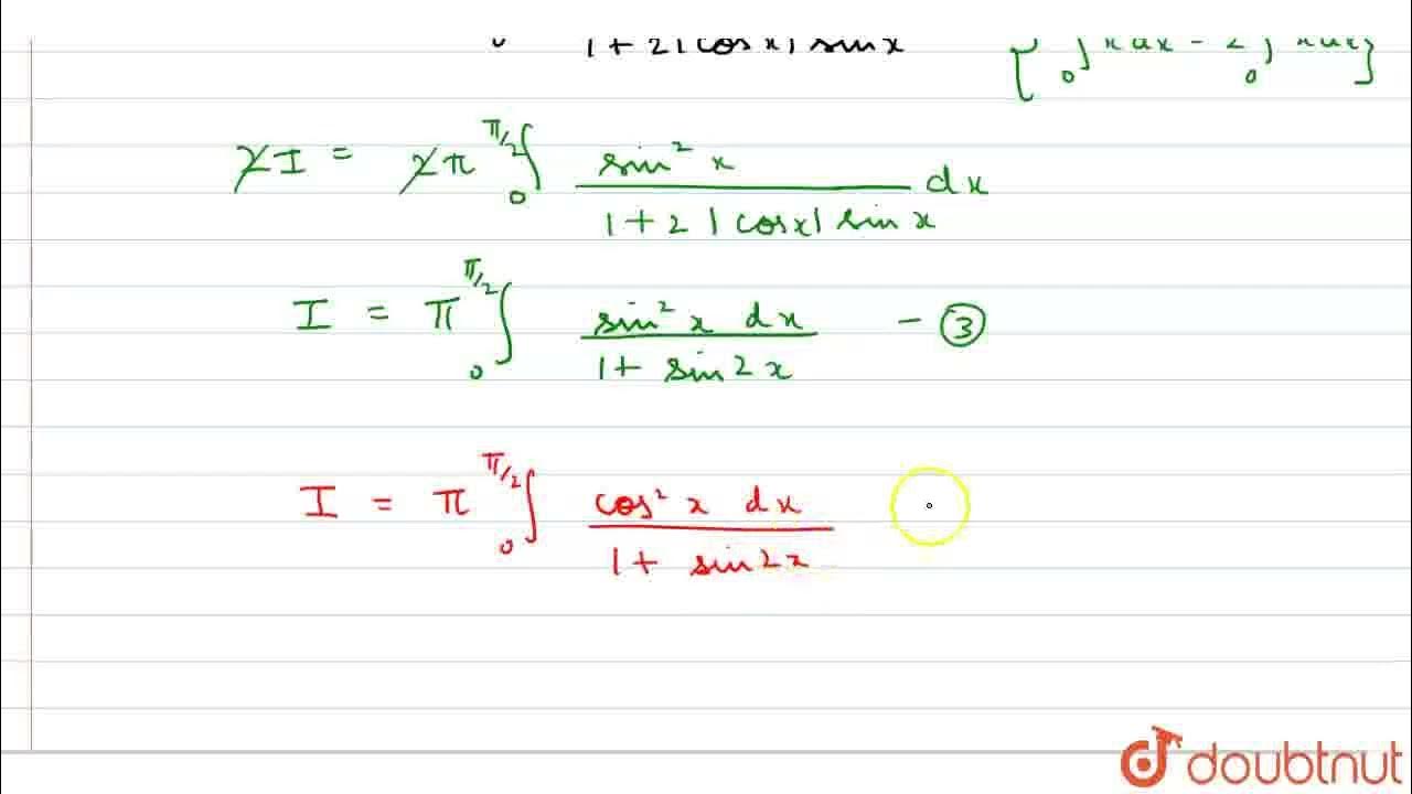 The value of int_(0)^(pi)(|x|sin^(2)x)/(1+2|cosx|sinx)dx is equal to | CLASS 12 | DEFINITE INTE ...