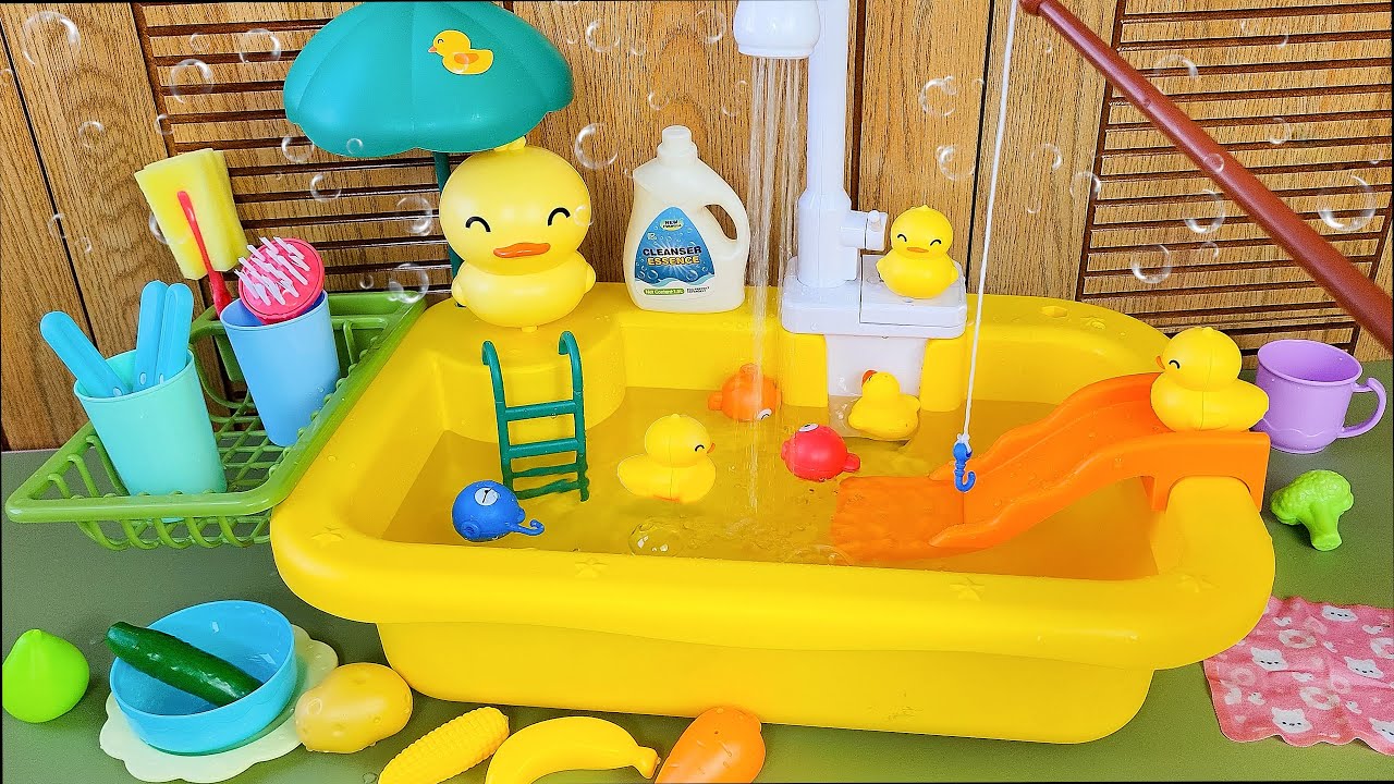 Satisfying with Unboxing Cute Duckie Kitchen Sink Set, Refrigerator ...