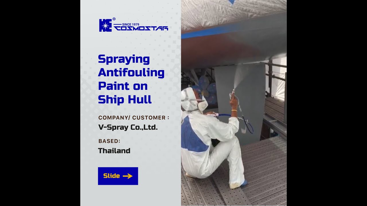 Spraying anti-fouling paint on ship hull with A1300 Cosmostar airless ...