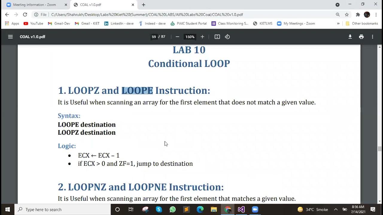 COAL | Lab 10 (Part 1) | Conditional Loop | 7/14/2021 - YouTube