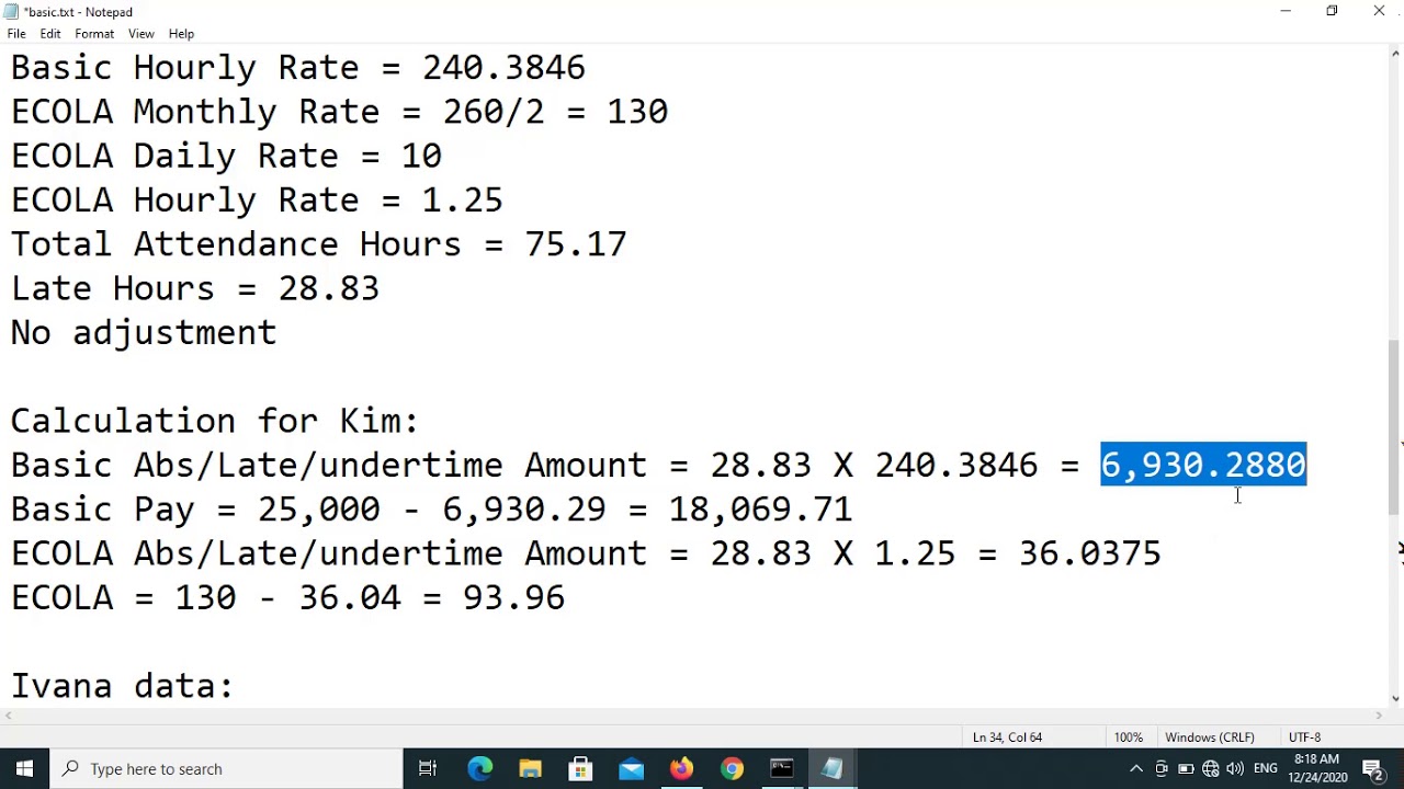 Payroll Calculation Basic Pay and ECOLA - YouTube