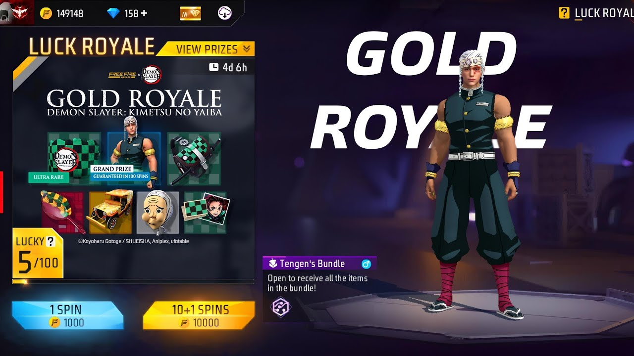 Demon Slayer New Gold Royale Bundle | Demon Slayer Bundle FF New Gold ...