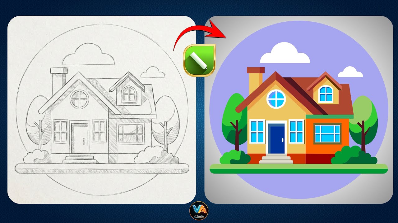 House Illustration Design in CorelDRAW | Sketch to Color House Vector ...