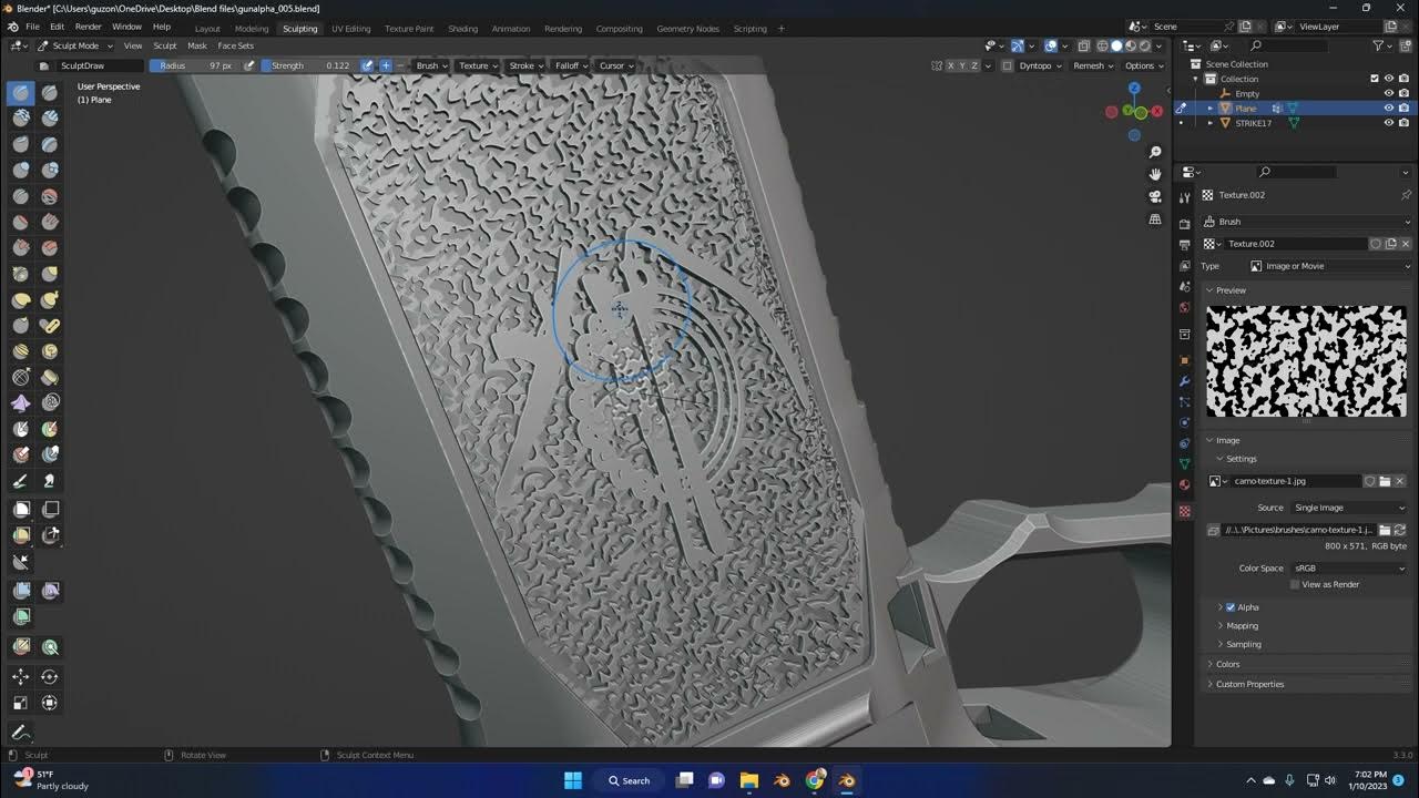 add texture to mesh with sculpt brush - YouTube