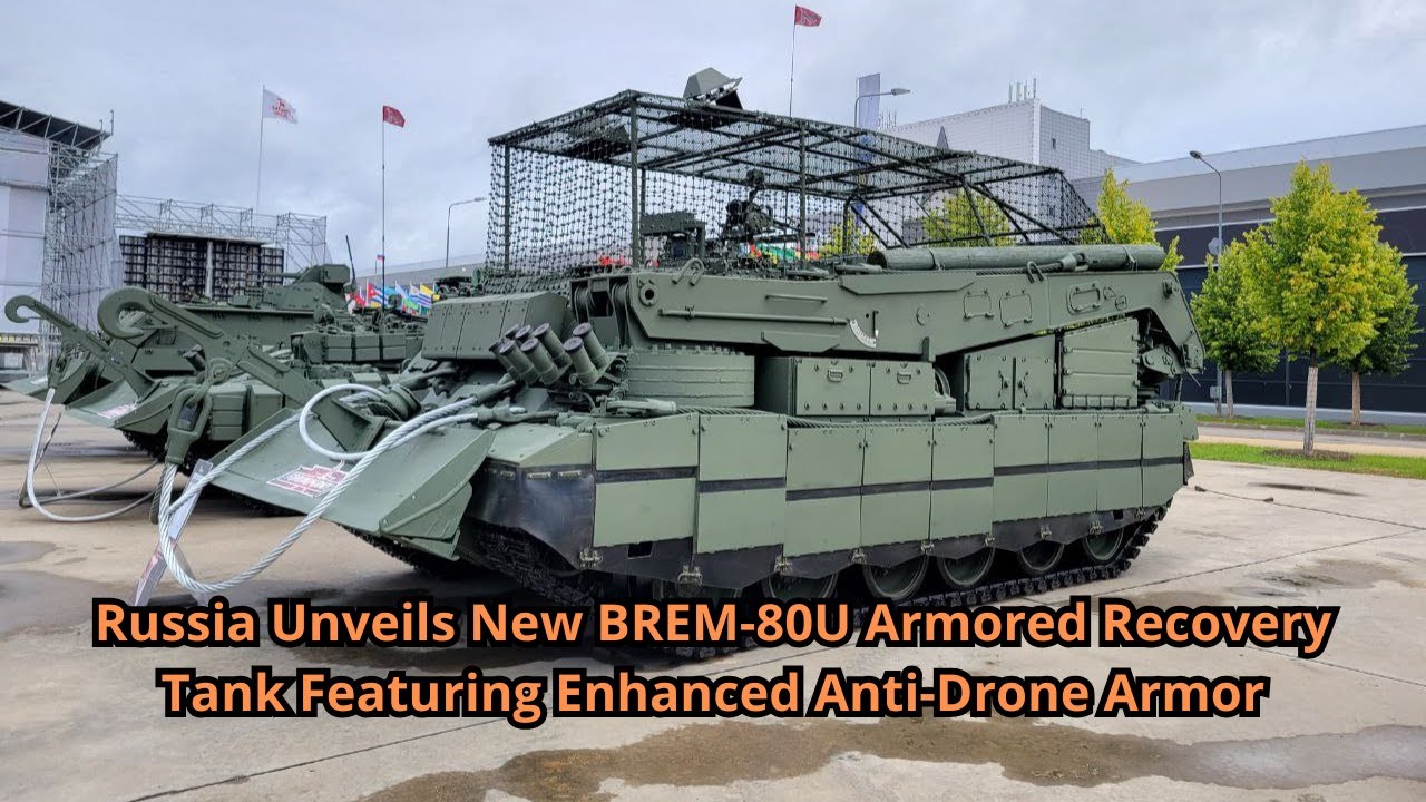 Russia Unveils New BREM 80U Armored Recovery Tank Featuring Enhanced Anti Drone Armor - YouTube