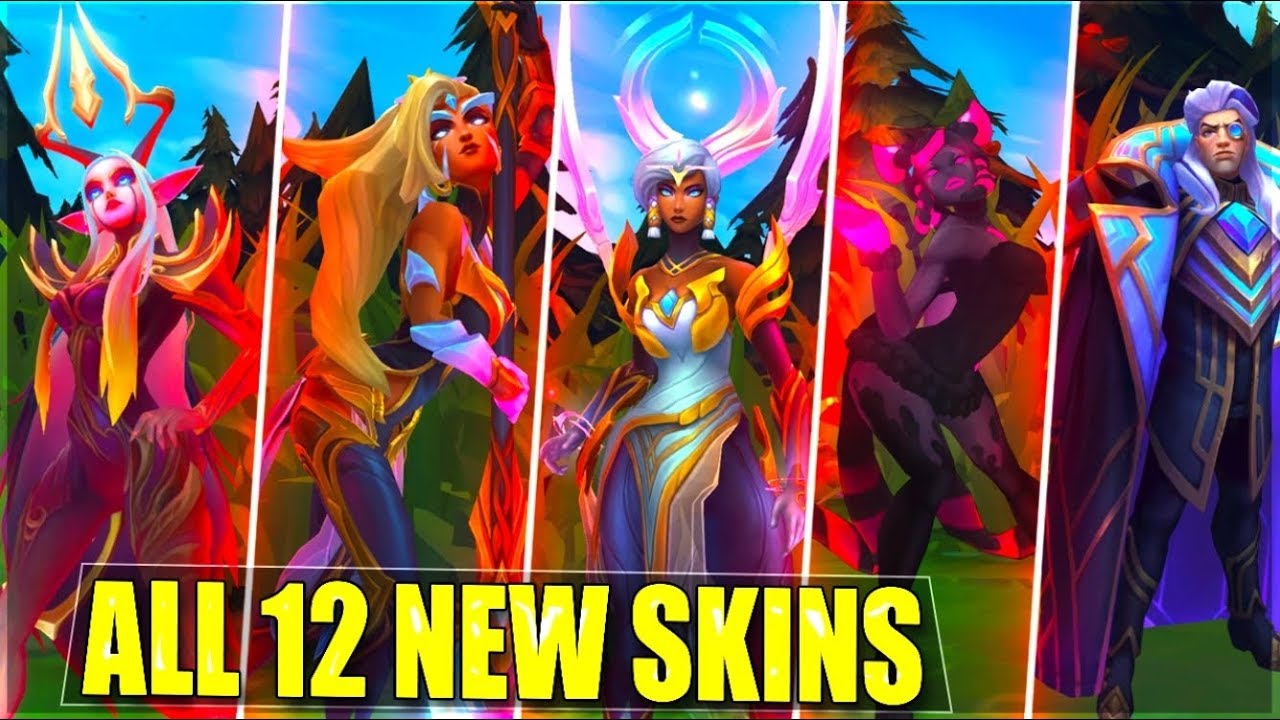 ALL 12 NEW SKINS SPOTLIGHT - Dawnbringer Soraka Nidalee Karma ...